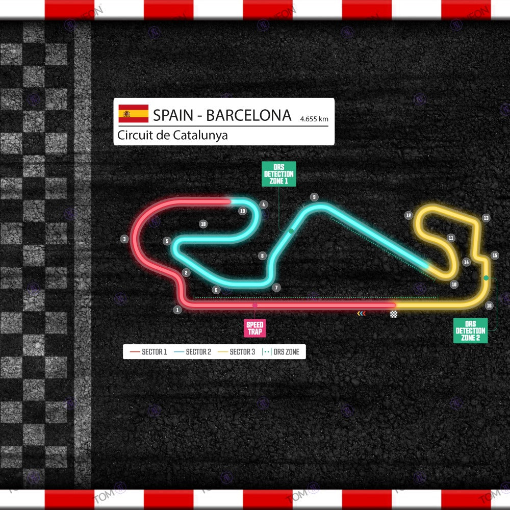 F1 Spain - Barcelona - Circuit de Catalunya Formula 1 racetrack (neon